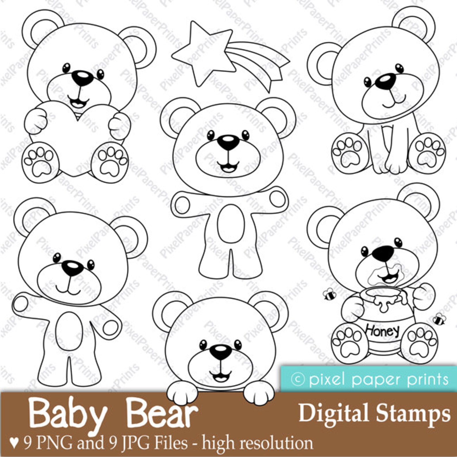 Baby Bear Digital Stamps - Etsy