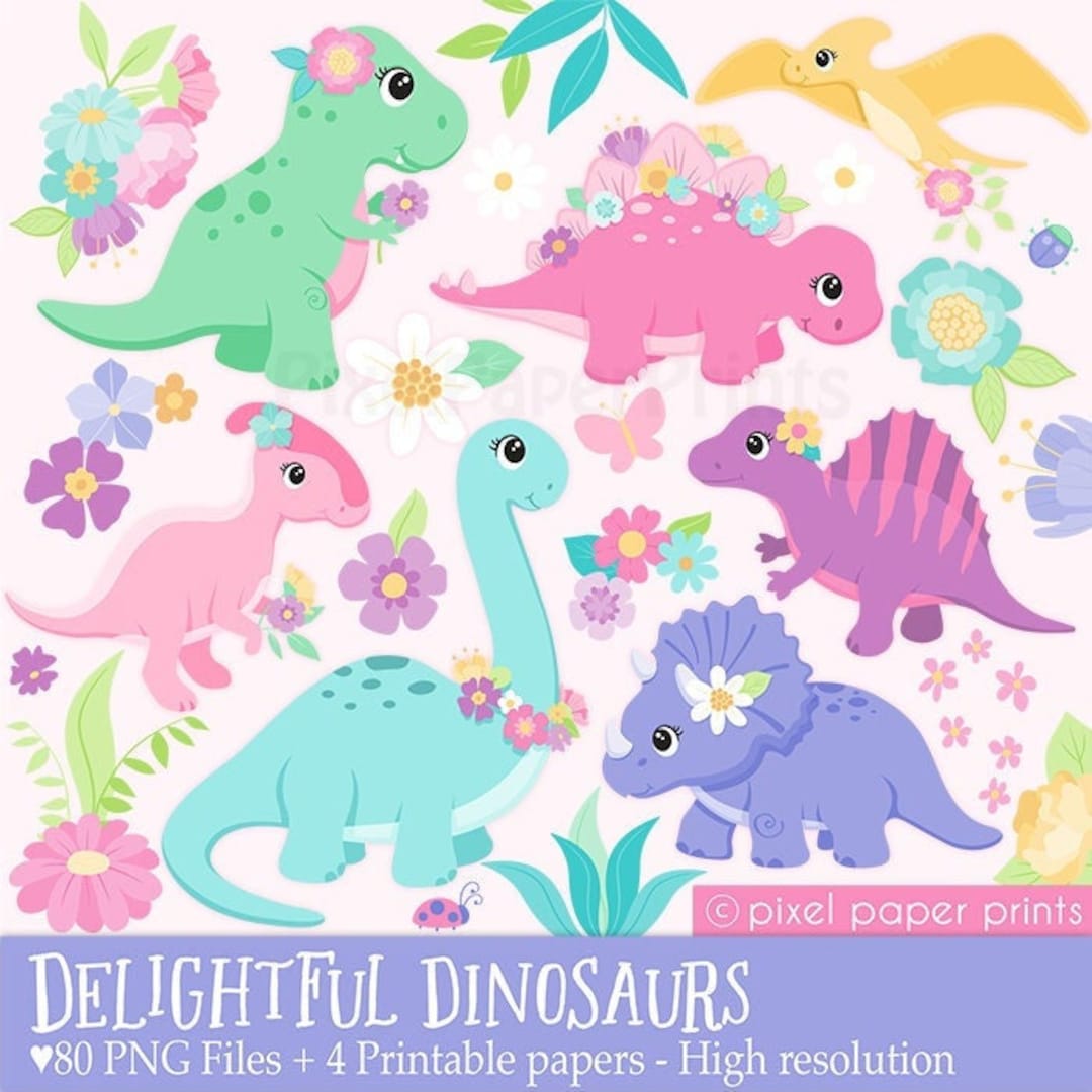 Delightful Dinosaurs - Dinosaurs for Girls - Clip Art and Digital Paper ...