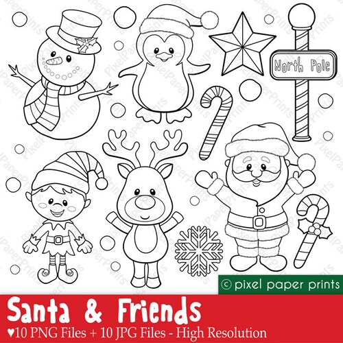 Santa and Friends Digital Stamps Set Christmas Clipart - Etsy