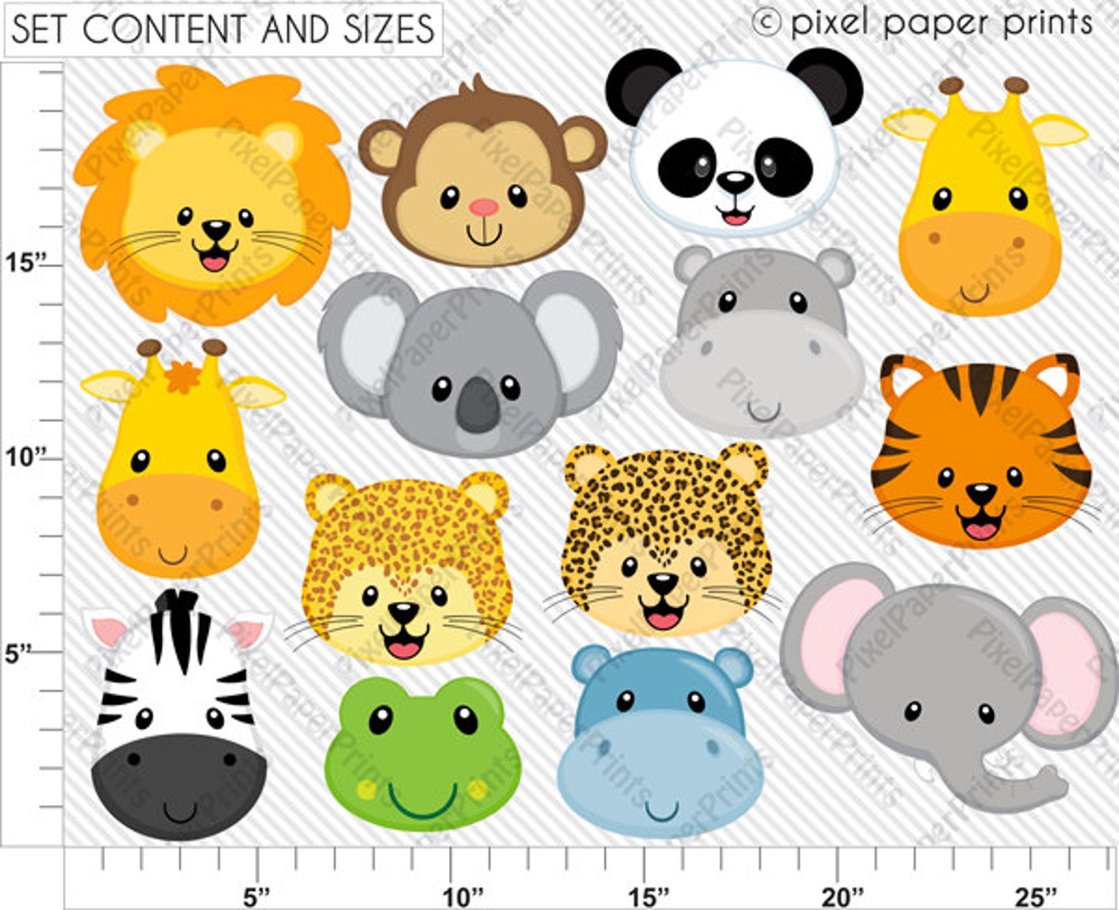 Animal Face Clip Art - Animal Heads - Jungle Animals - Printable - Lion ...