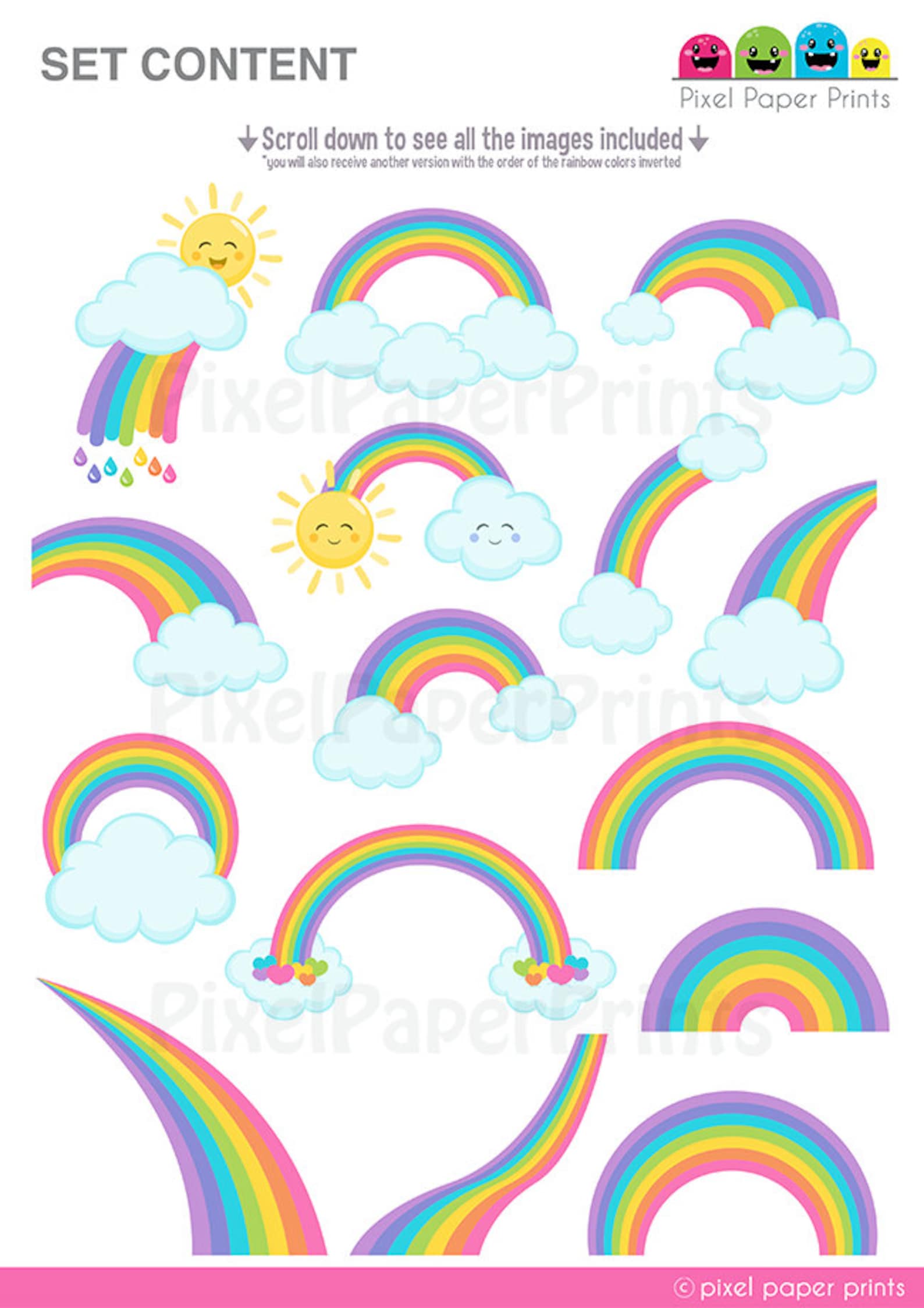 Rainbow Clipart Set | Colorful PNG Graphics for Commercial Use ...