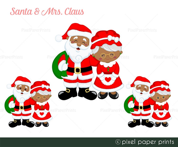 Santa and Mrs. Claus - Christmas Clipart - Black Santa Claus - Clip Art ...