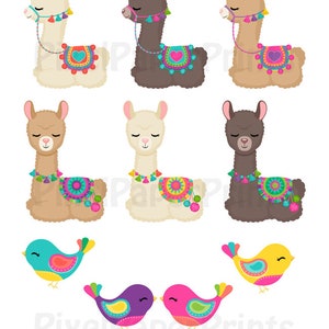 Llama Clip Art - Colorful Llamas - Decorated Llama - Clipart - Alpaca ...
