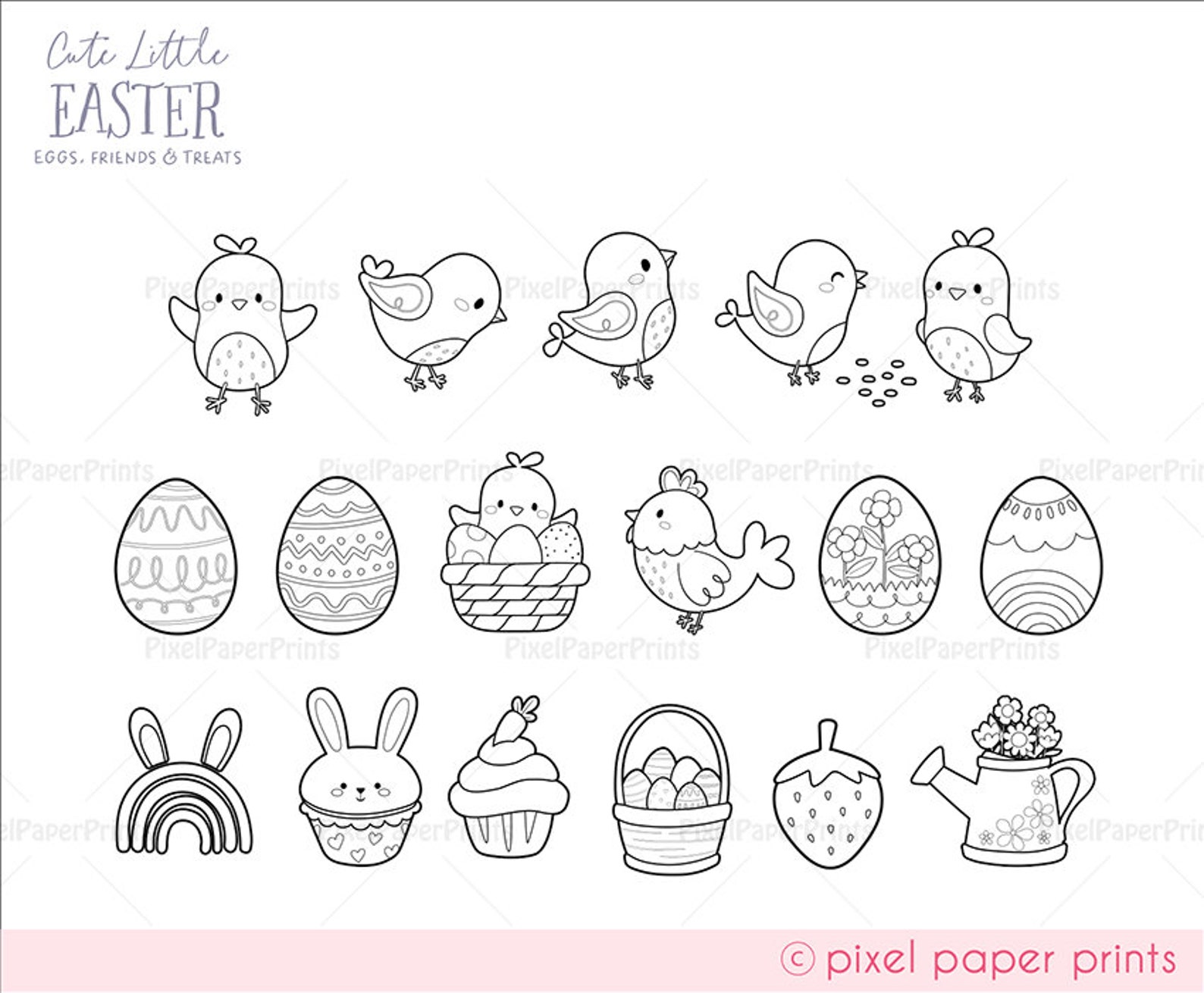 Easter Digital Stamps | Cute Little Easter Line Art | Black & White ...