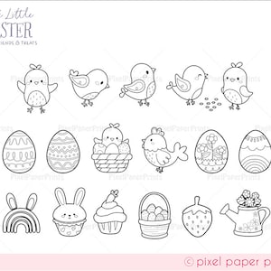 Easter Digital Stamps | Cute Little Easter Line Art | Black & White ...