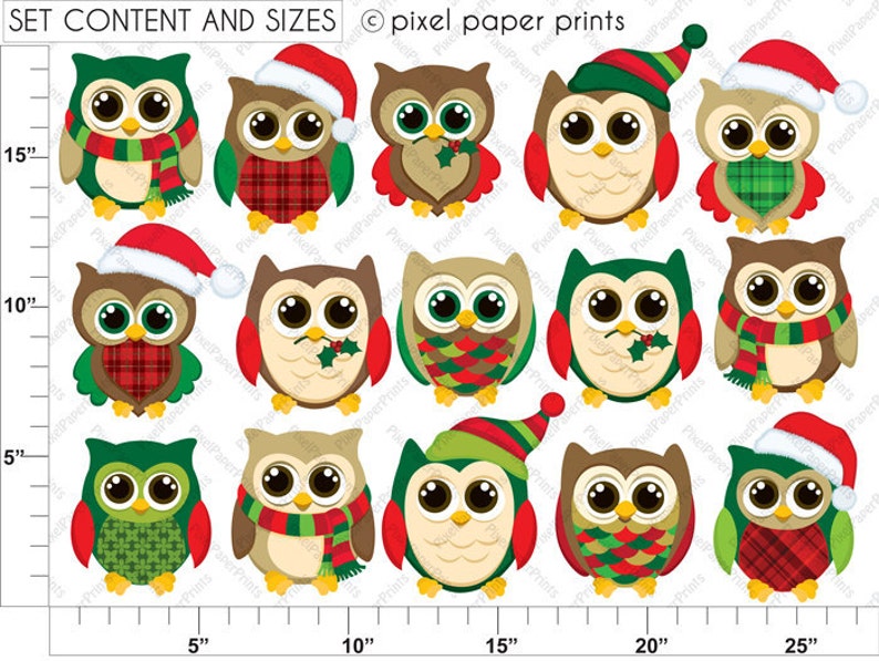 Christmas Owls Clip Art - Digital Paper and Clip Art Set - Digital ...