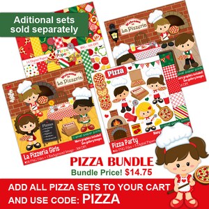 La Pizzeria Girls Clip art and digital paper set Pizza party clipart ...