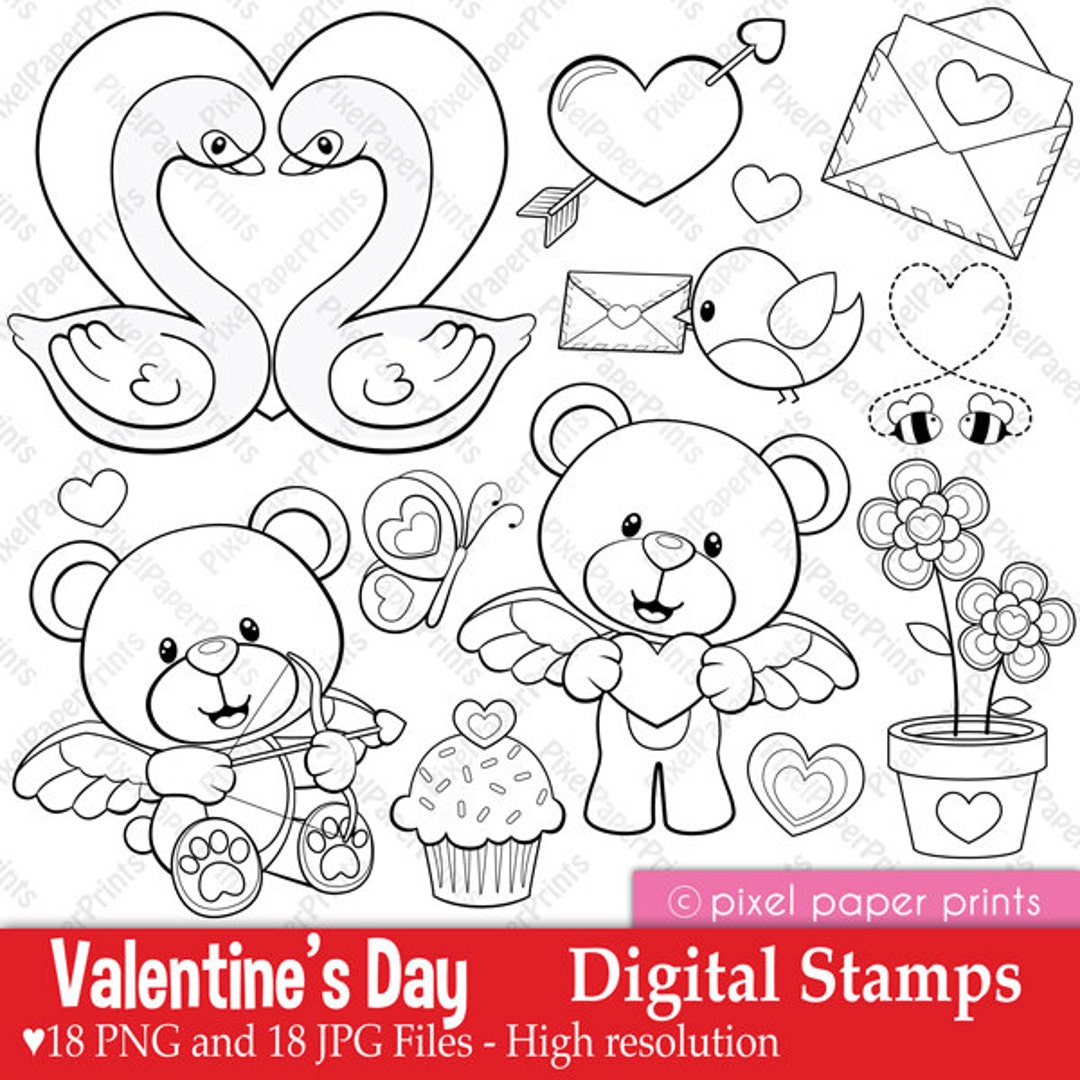 Valentine's Day Digital Stamps - Line Art Graphics to Create Coloring ...