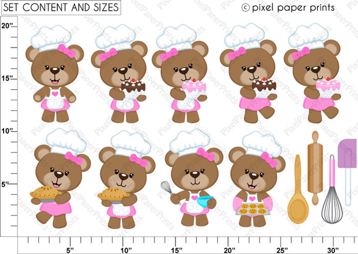 Baker Bear Clipart and Paper Set Baking Clip Art Baking - Etsy Canada