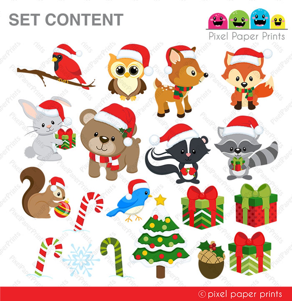 Christmas Clipart Woodland Christmas Digital Paper and - Etsy