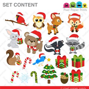 Christmas Clipart - Woodland Christmas - Digital Paper and Clip Art Set ...