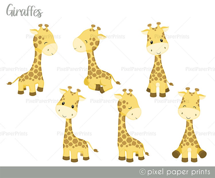 Giraffe Clipart - Cute Giraffe Graphics- Animal Clipart - Instant ...