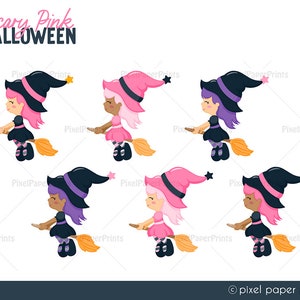 Scary Pink Halloween - Clip Art and Digital Paper Set - Cute Witch ...