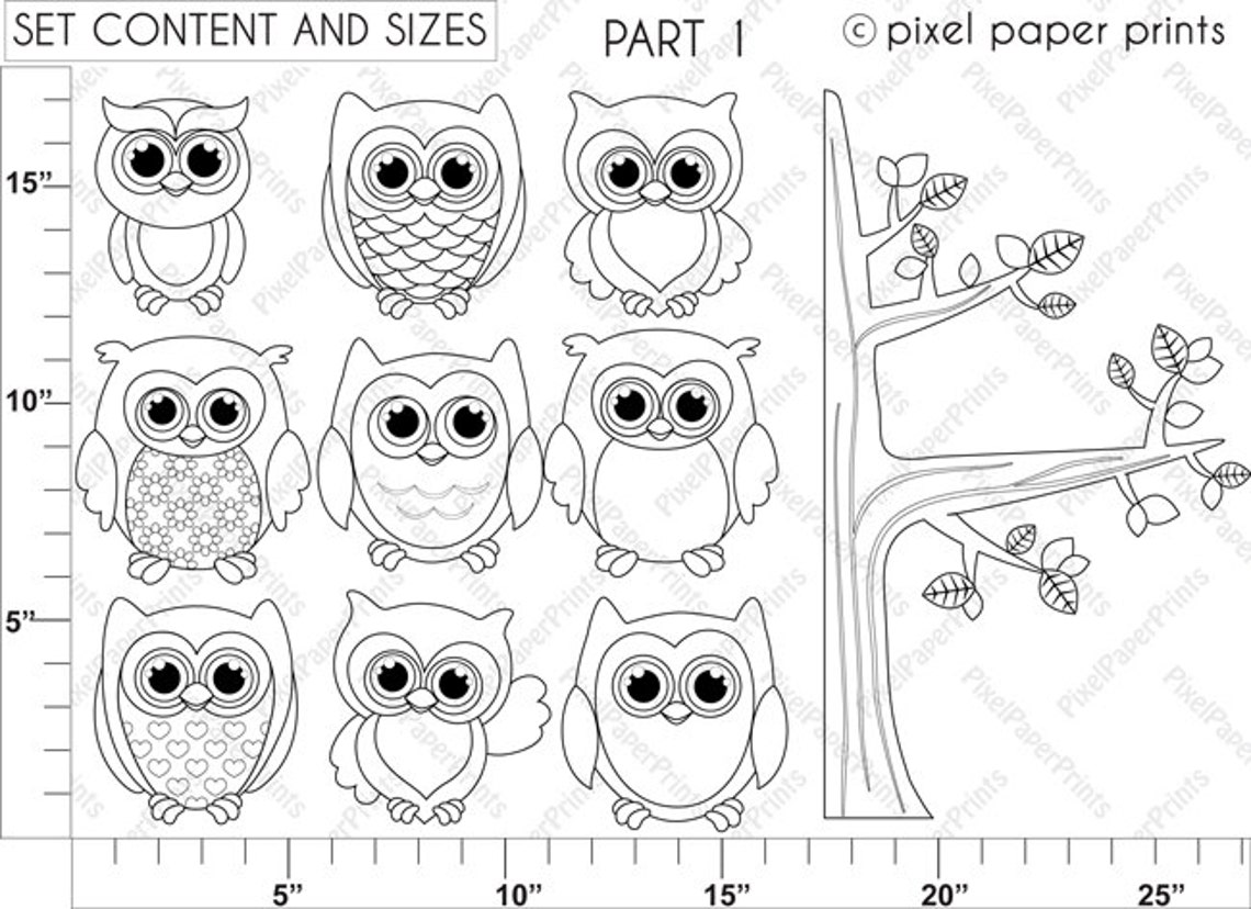 Owl Stamps Digital Stamps Set - Etsy