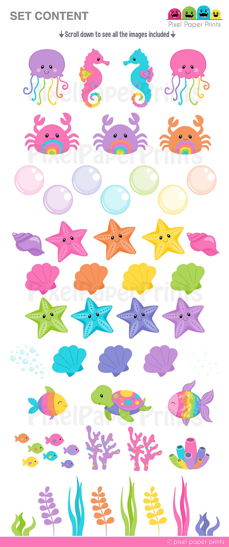 Cute Mermaid Clipart - Rainbow Mermaid - PNG Files - Digital ...