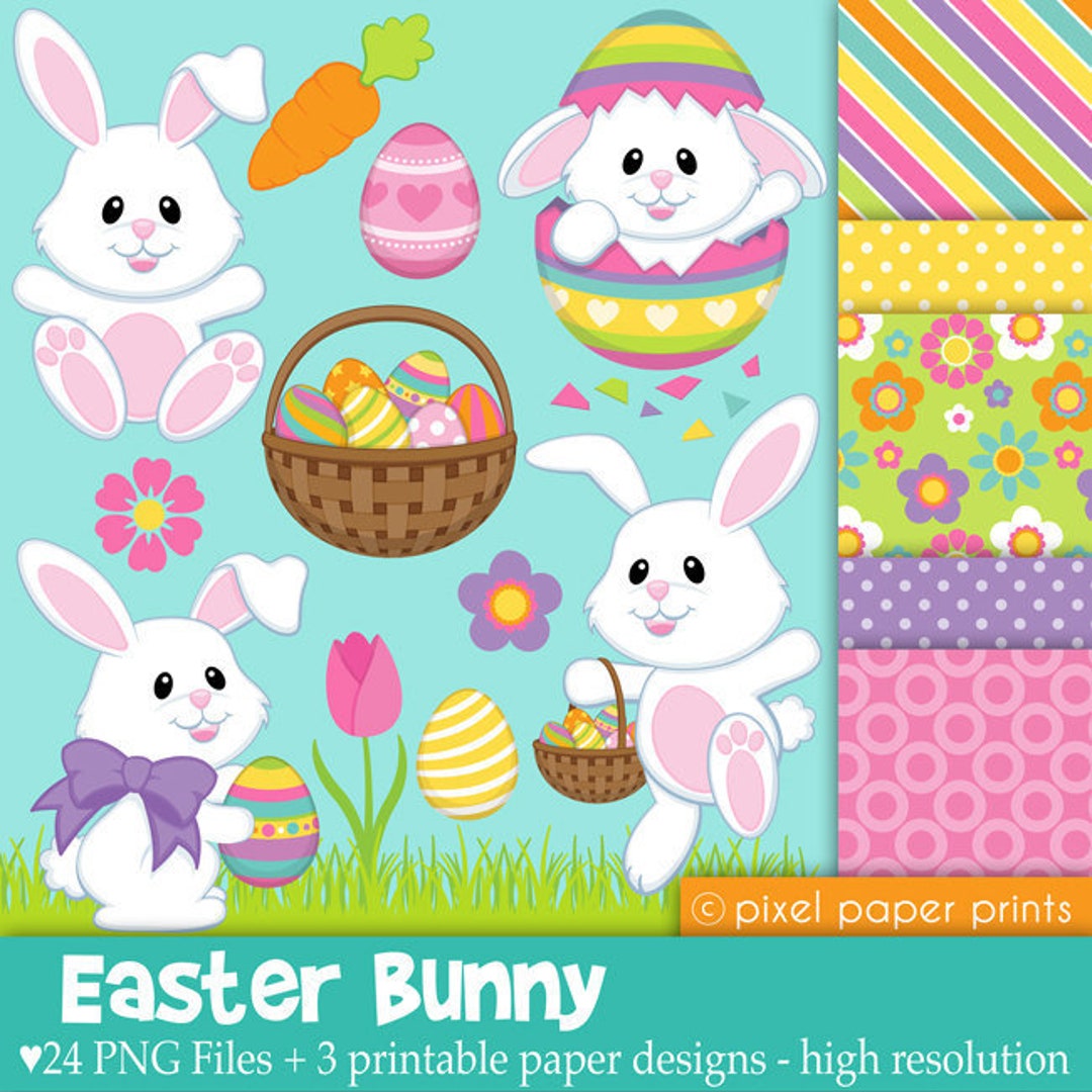 Easter Bunny Clip Art Clip Art and Digital Paper Set - Etsy UK