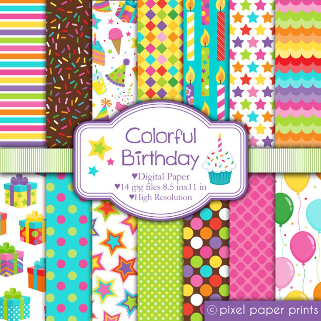 Colorful Birthday - Digital Paper Set - Etsy
