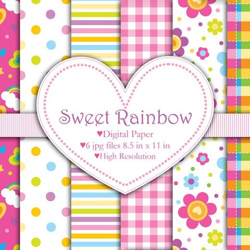 Rainbow Pancake Party Digital Paper Set Polka Dots Stripes | Etsy