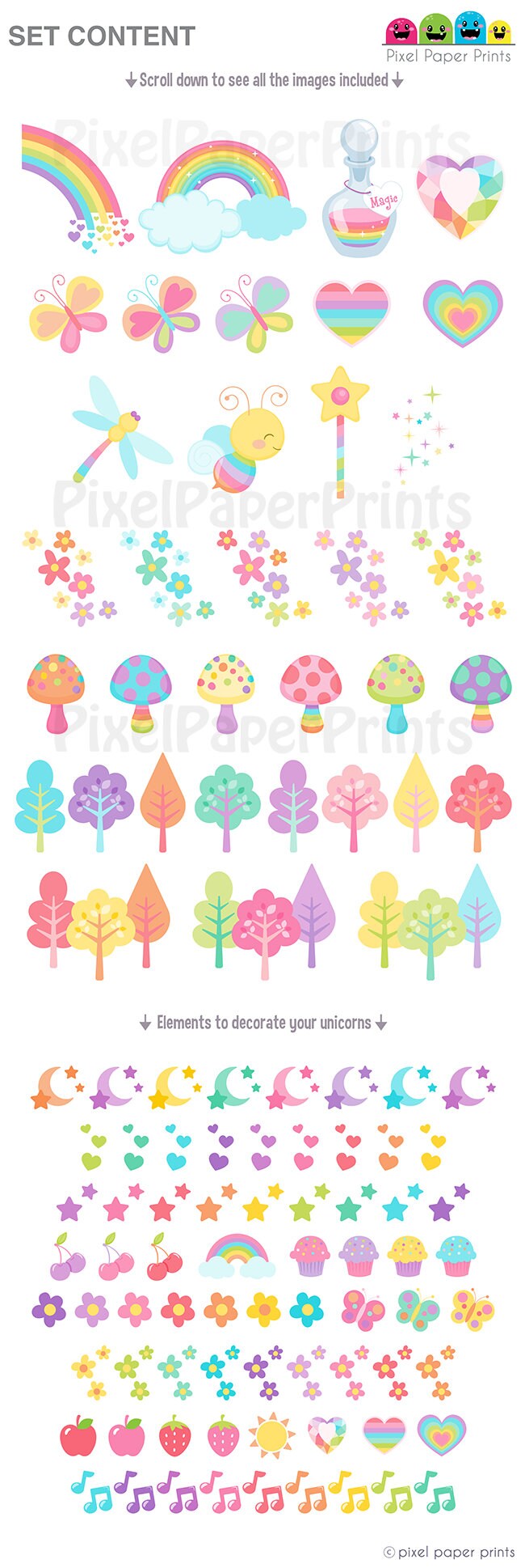 Pastel Unicorns Unicorn clipart Rainbow clip art | Etsy