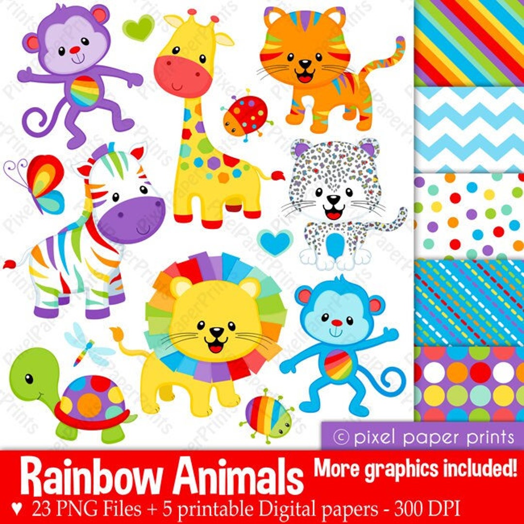 Rainbow Animals Clipart - Rainbow Colors - Cute Animals Graphics ...