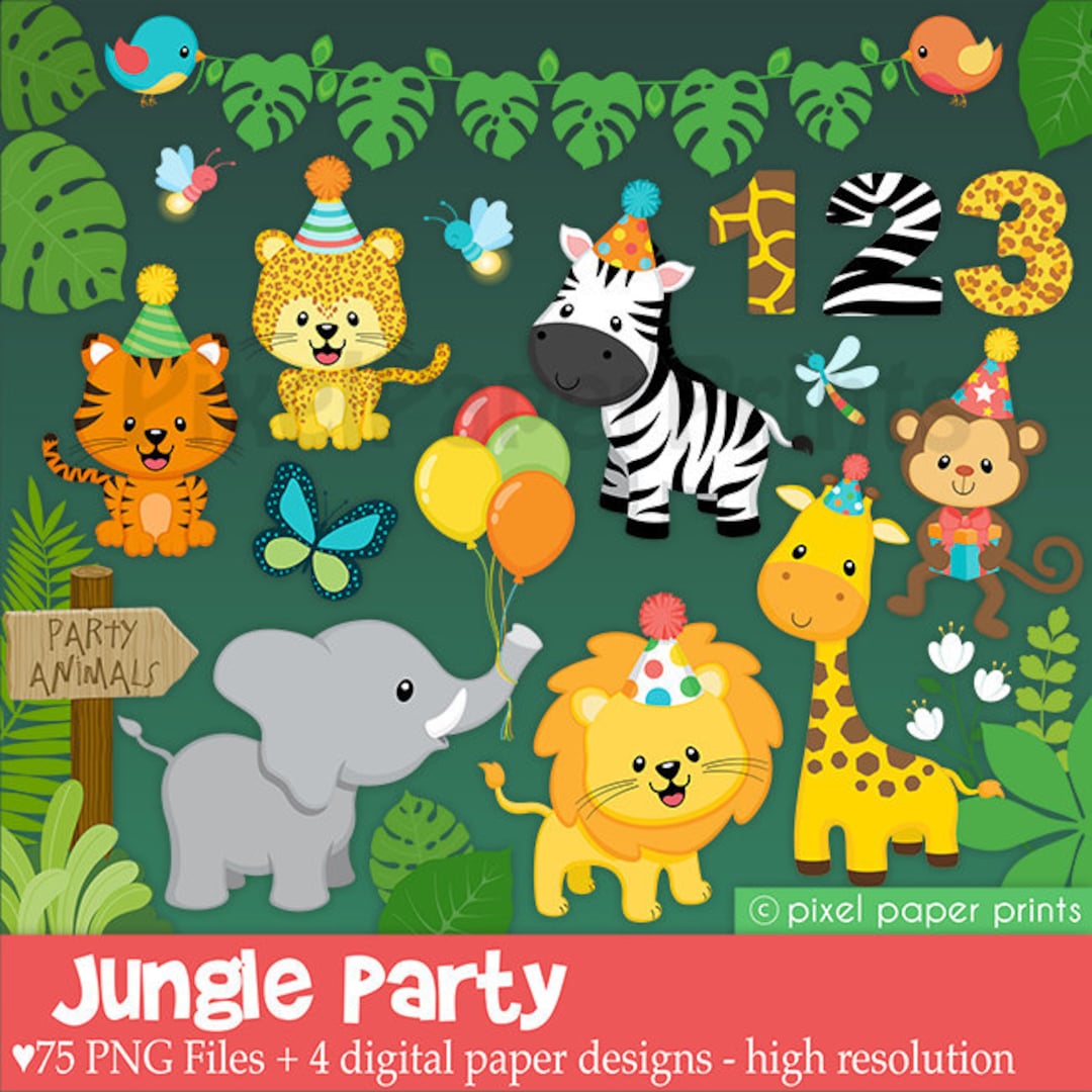 Birthday Animals Clip Art - Birthday Party Graphics - Jungle - Wild ...