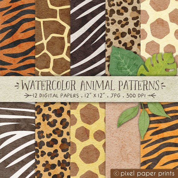 Watercolor Animal Patterns - Animal prints - Digital paper set ...