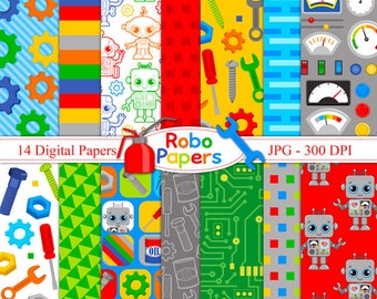 Robo Papers 2 Digital Paper Set Robot digital papers