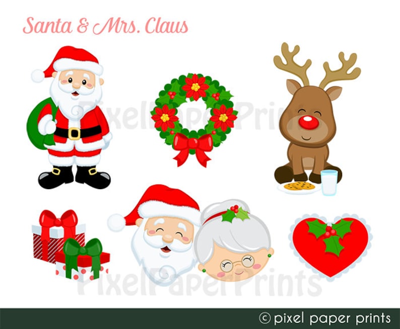 Santa and Mrs. Claus Clip Art - Christmas Clipart - Santas Wife Digital ...