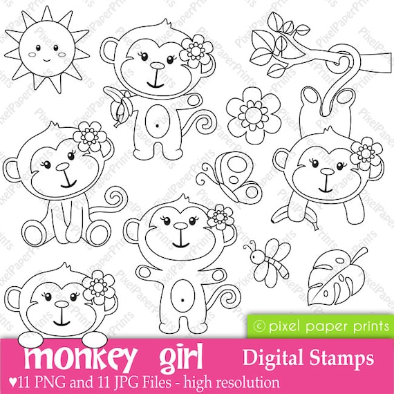 Monkey Girl - Digital Stamps set by Pixel Paper Prints | Catch My Party
