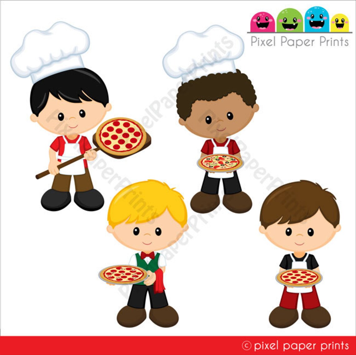 La Pizzeria Boys Clip Art and Digital Paper Set Pizza - Etsy