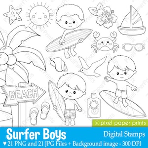 Surfer Boys - Digital Stamps - Clipart - Etsy