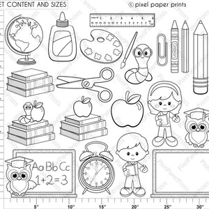 Back to School - Digital Stamps - Clipart Line Art - Etsy