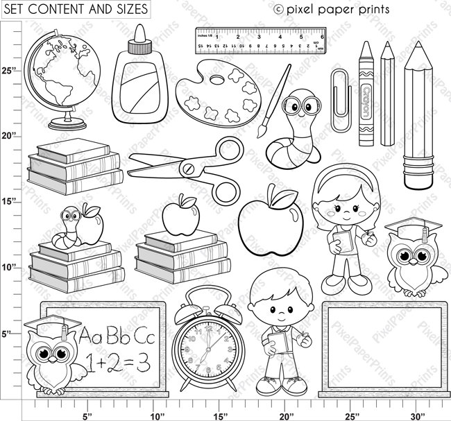 Back to School - Digital Stamps - Clipart Line Art - Etsy