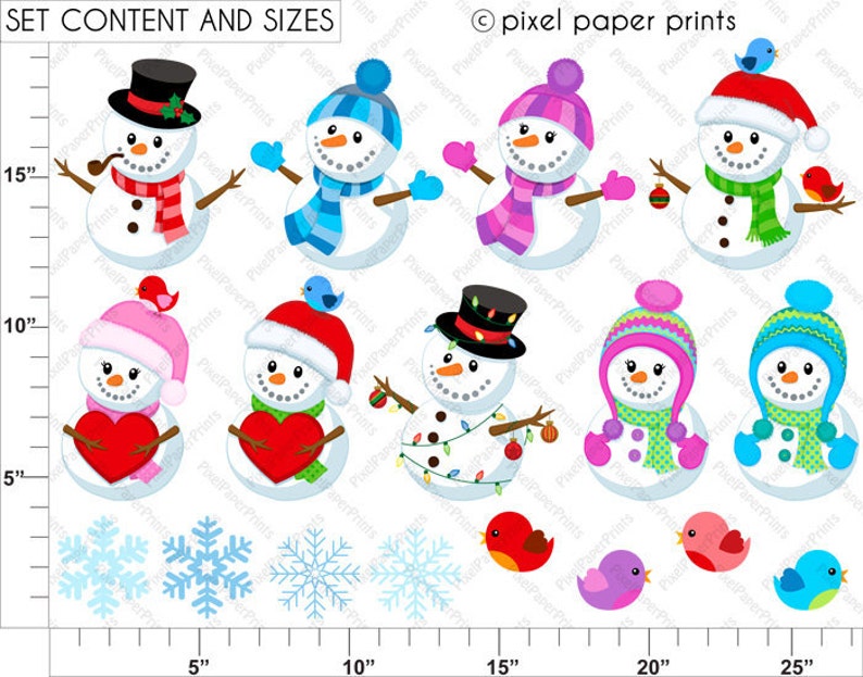 Snowmen Clip art and Digital paper set | Etsy