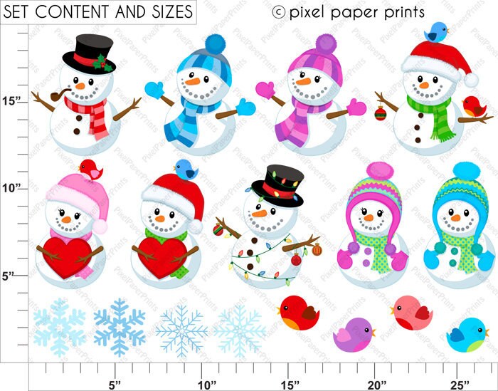 Snowmen Clip art and Digital paper set | Etsy