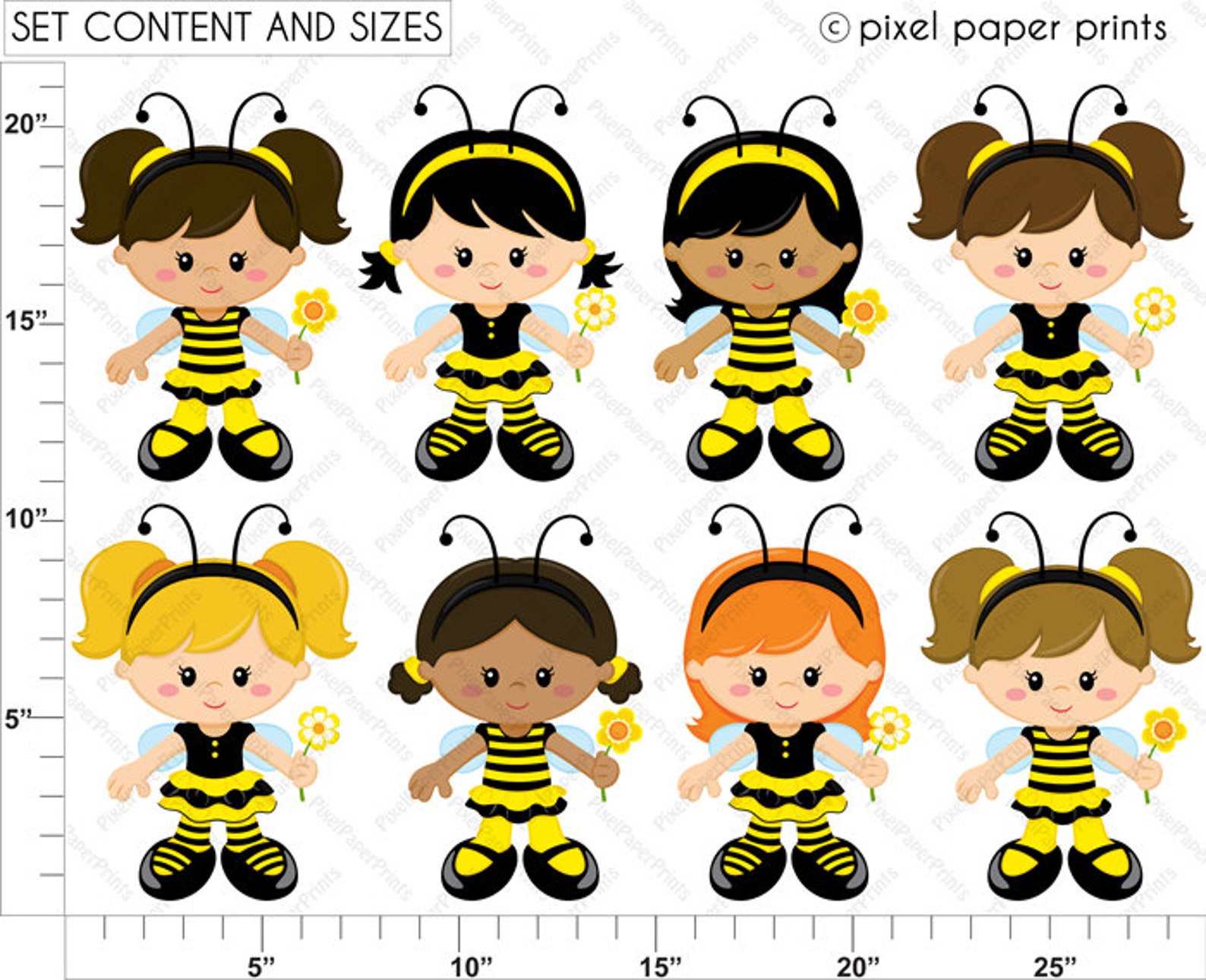 Bee Girl Clip Art and Digital Paper Set Digital Download - Etsy