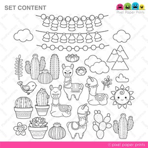 Llama Digital Stamps - Clip Art - Line Art Graphics to Create Coloring ...