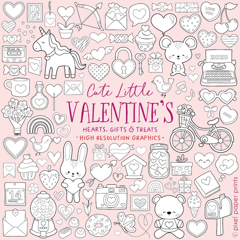 Valentines Day Digital Stamps - Cute Little Valentine's - Love Clip Art ...