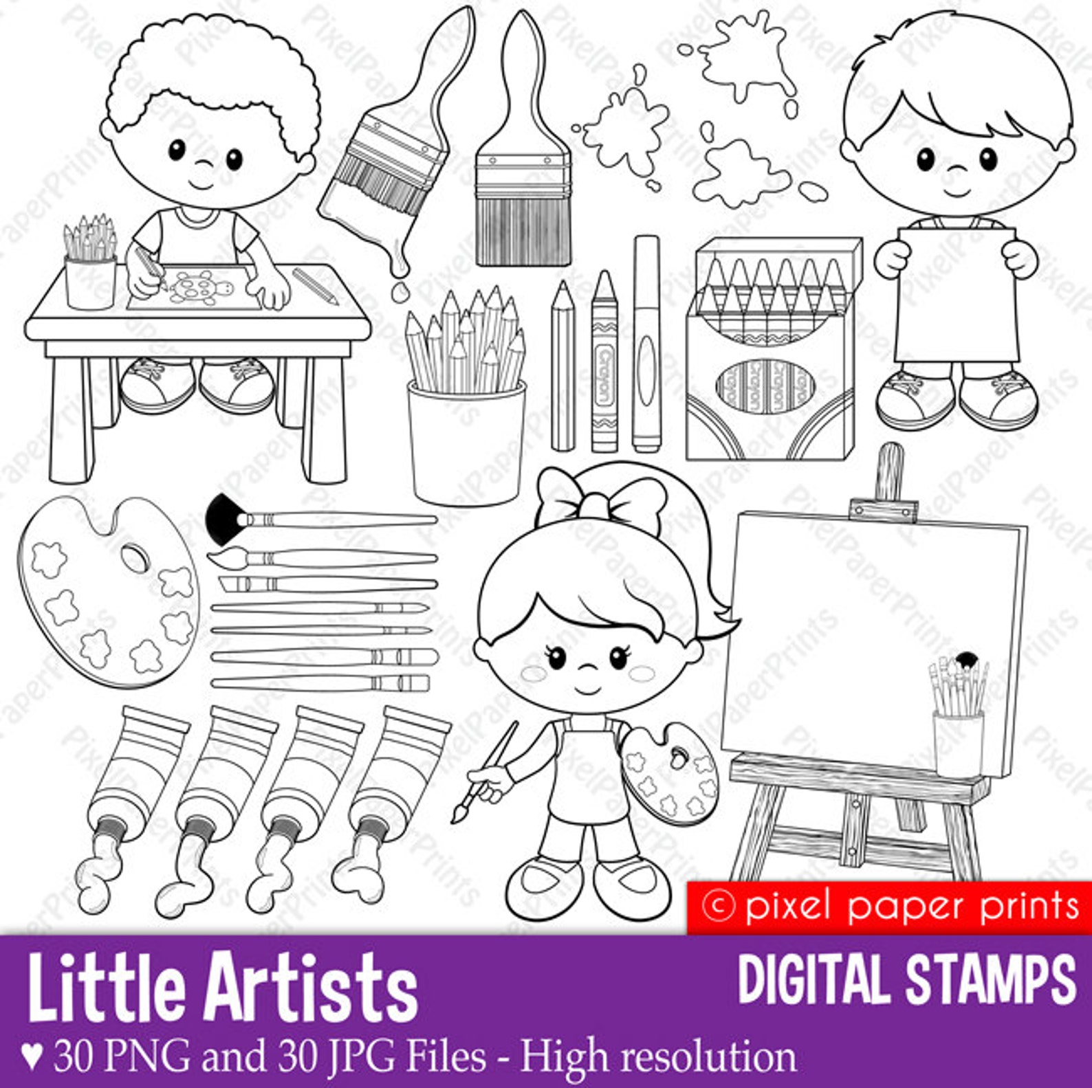 Little Artists Digital Stamps Set Art Party - Etsy