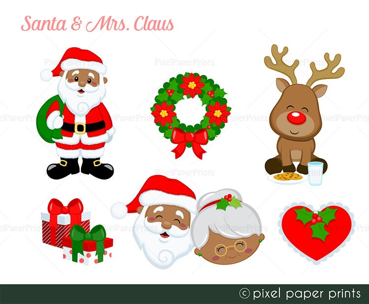 Santa and Mrs. Claus - Christmas Clipart - Black Santa Claus - Clip Art ...