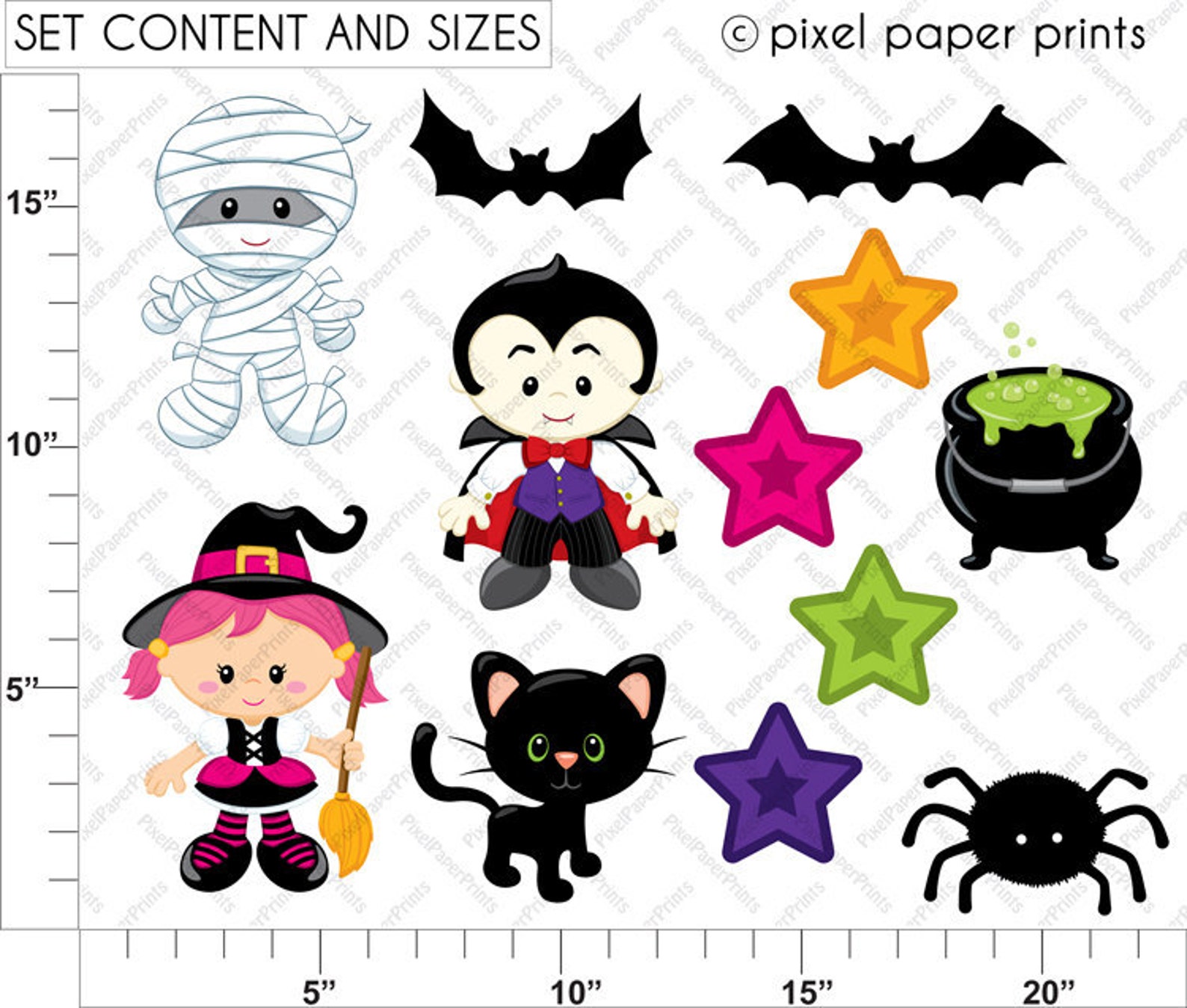 Spooky Friends - Halloween Clipart - Clip Art and Digital Paper Set - Etsy
