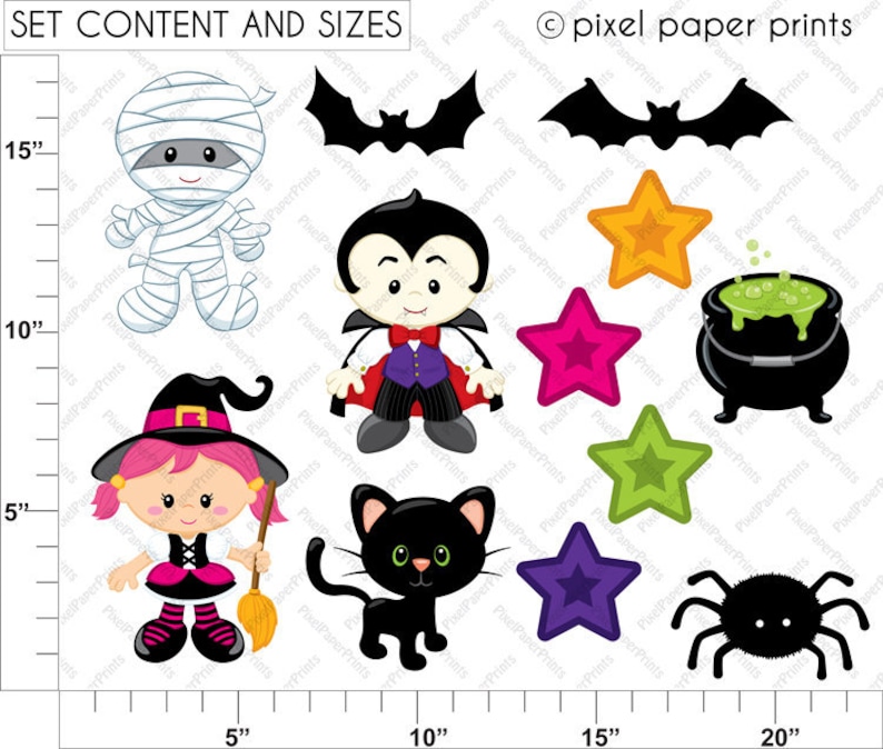 Spooky Friends - Halloween Clipart - Clip Art and Digital Paper Set - Etsy