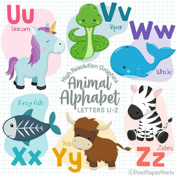Animal Alphabet - LETTERS U TO Z - Clipart and Digital Paper Set - Cute ...