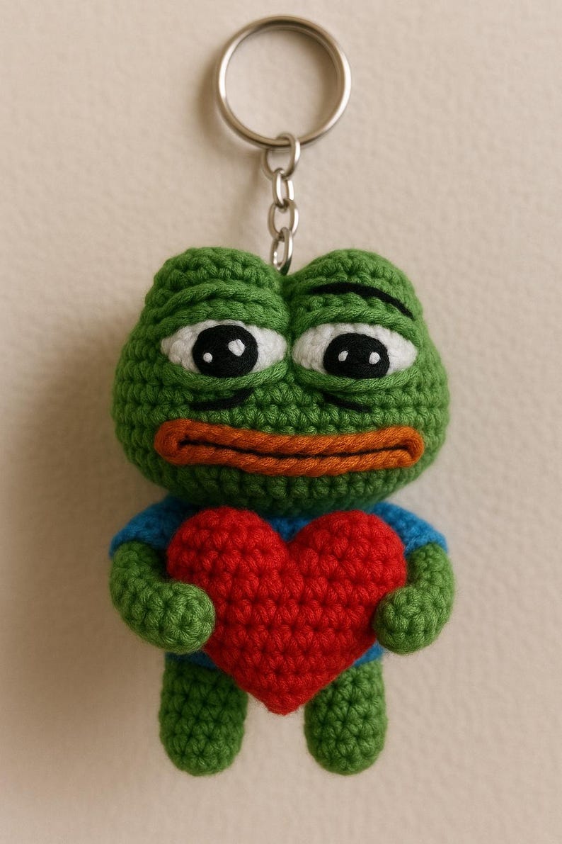 Pepe the Frog Crochet Keychain | Handmade Heart Kawaii Accessory - Etsy