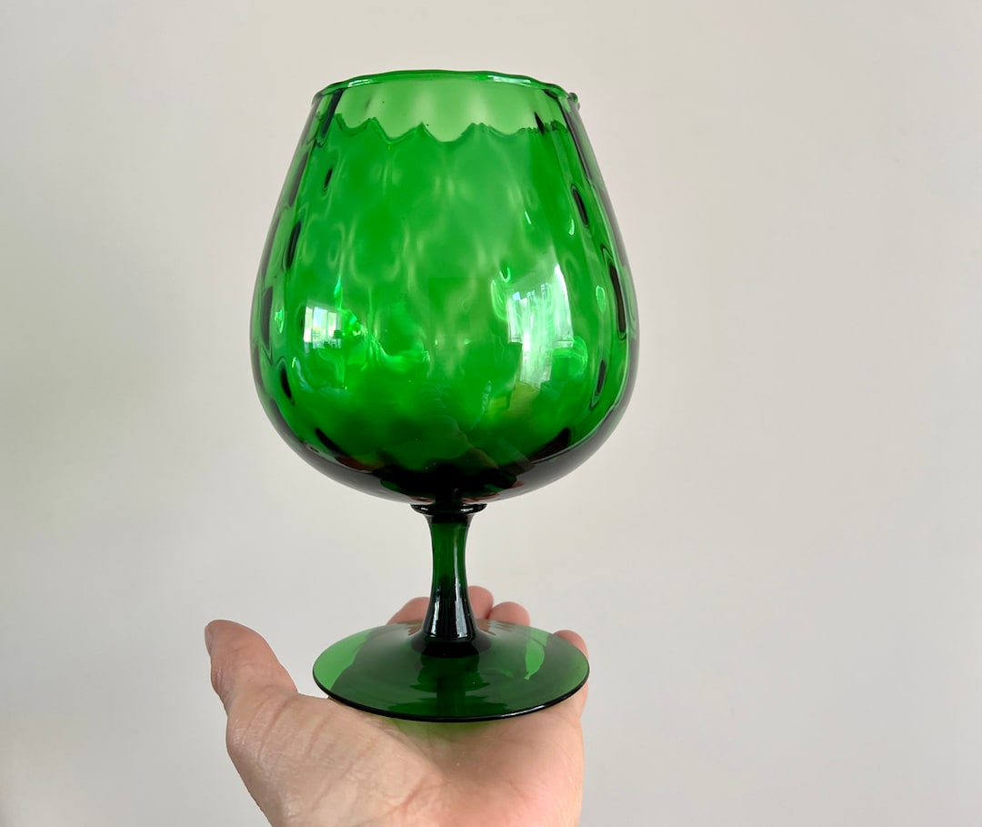 Vintage Emerald Green Medium/small Optic Glass Brandy Snifter, Balloon ...