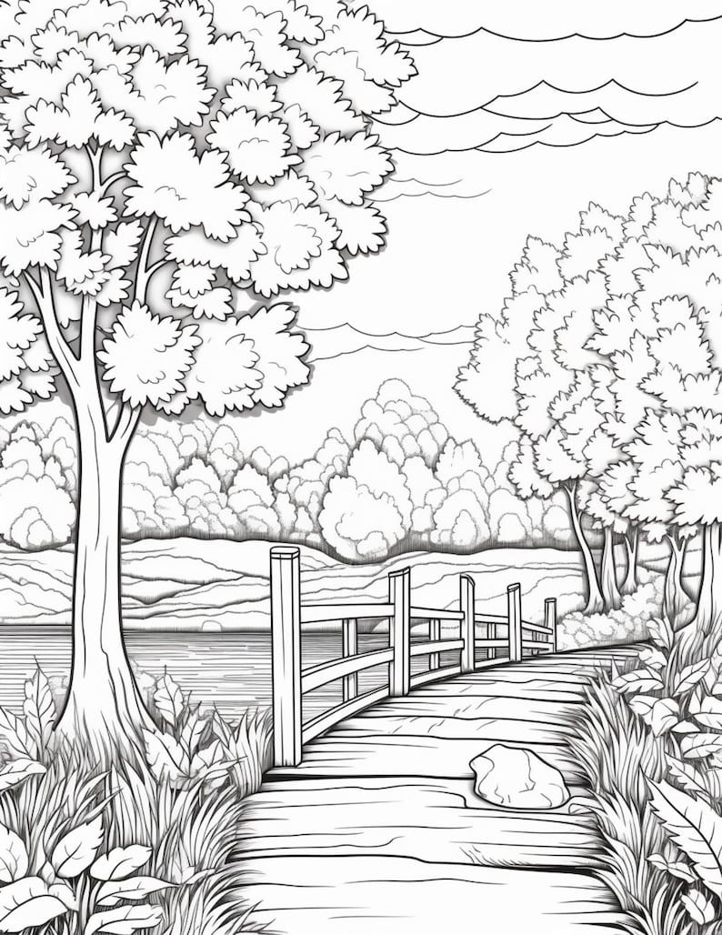 Fall Landscape Coloring Pages – Printable Autumn Scenery for Relaxation ...