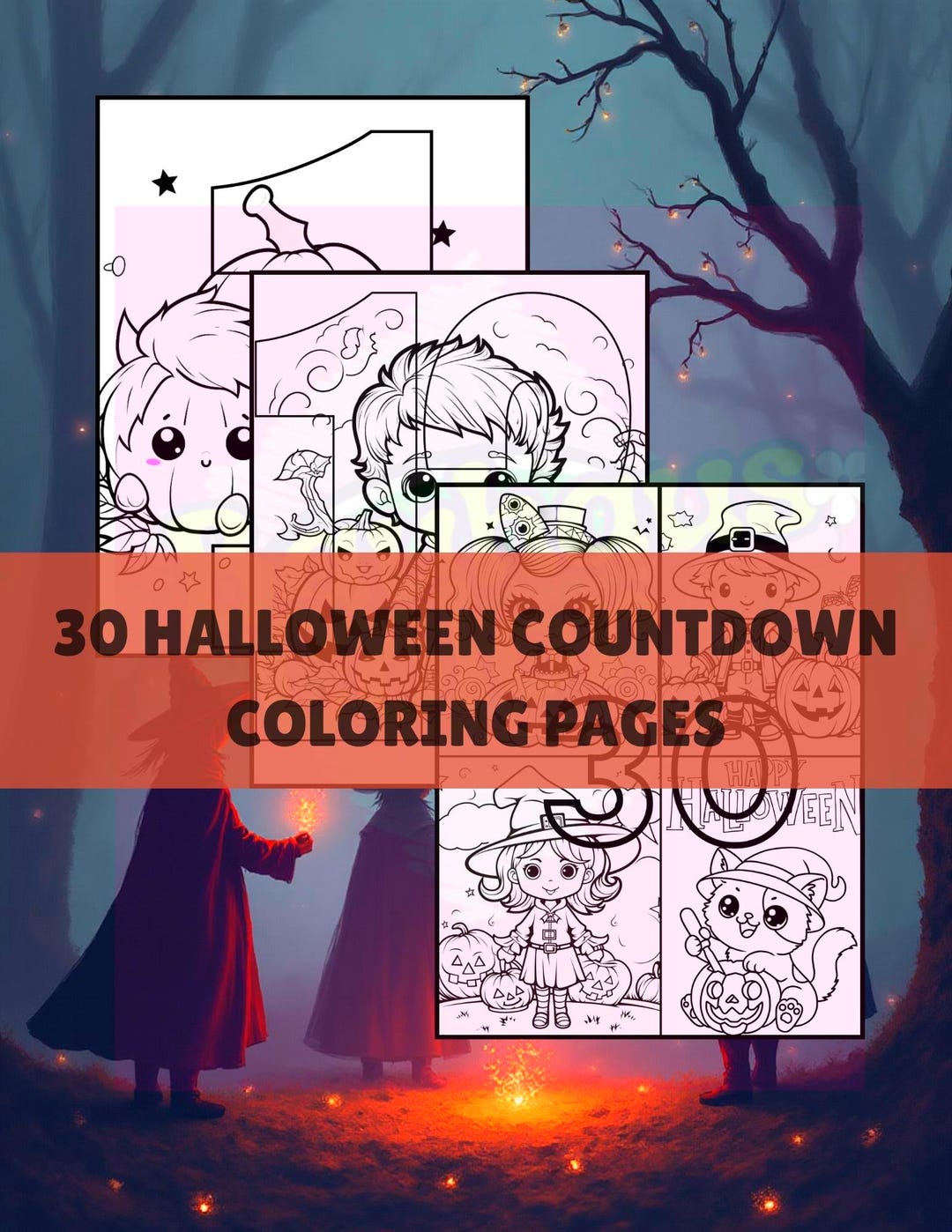 Halloween Countdown Coloring Pages: Spooky Kids Activity (printable PDF ...