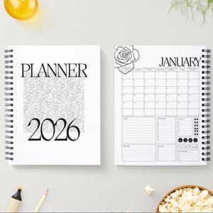 Modern 2026 Minimalist Planner | Printable Black & White Calendar - Etsy