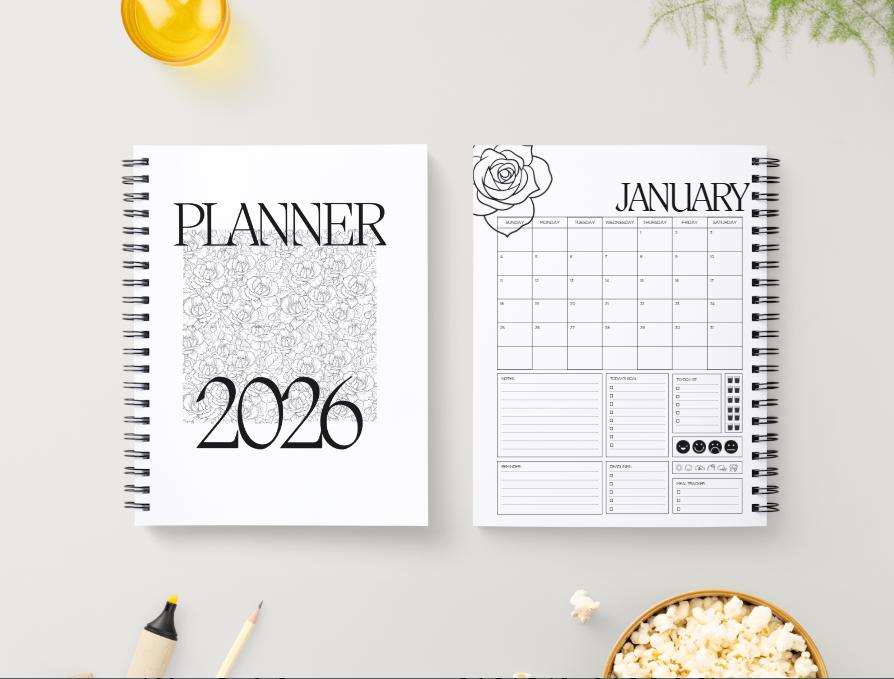 Modern 2026 Minimalist Planner | Printable Black & White Calendar - Etsy