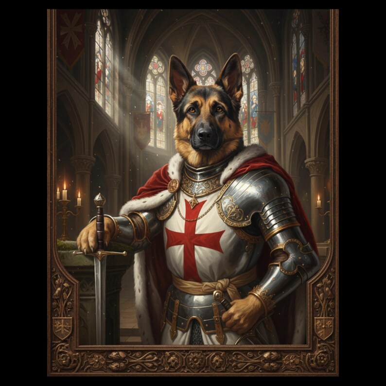 Custom Portrait of a Templar Knight Dog, Medieval Warrior Pet, Original ...
